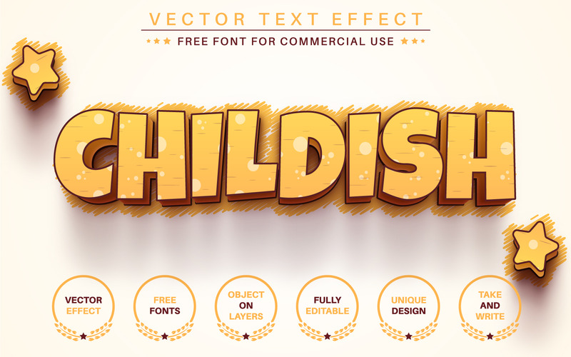 Childish Stroke Editable Text Effeact, Font Style, Graphics Illustration