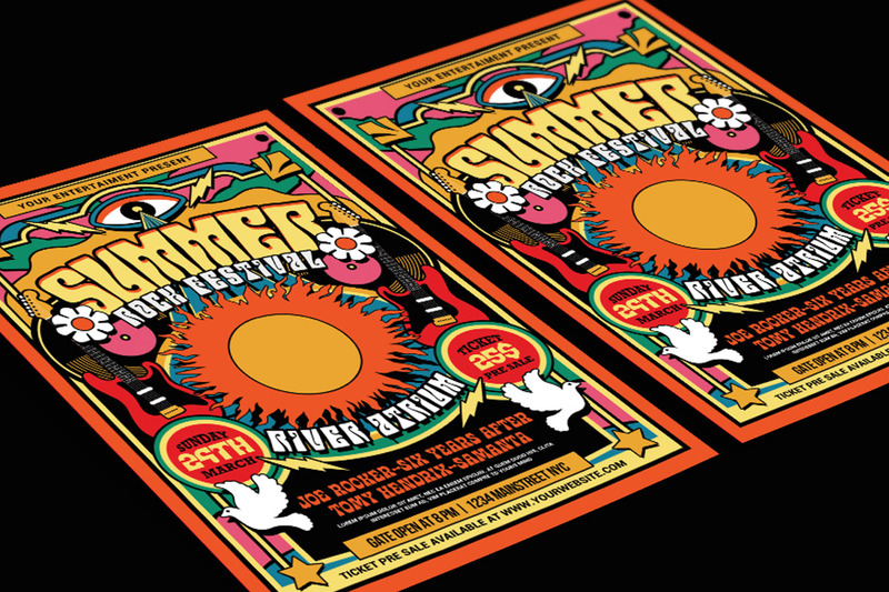 70's Retro Rock Music Festival Flyer - TemplateMonster