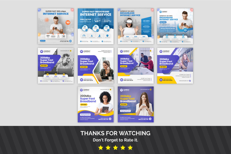 Editable Post Template Social Media Banners for Internet Service Promotion.
