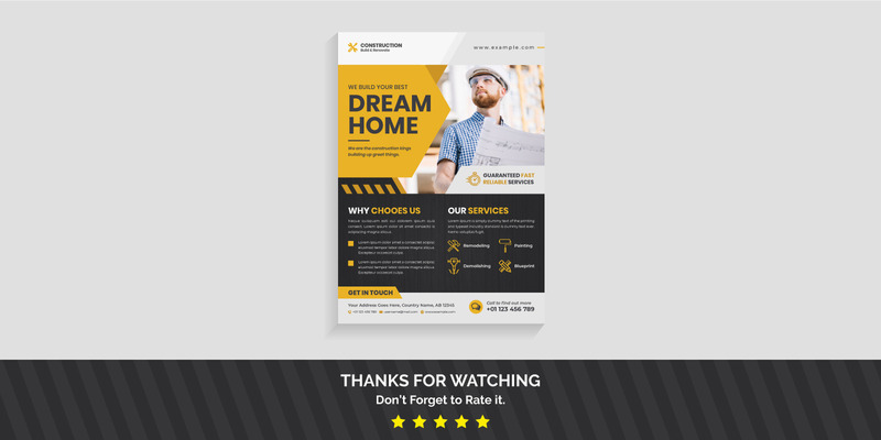 Creative Modern Corporate Yellow Color scheme Construction Flyer Design ...