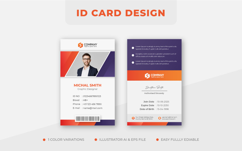 Clean Professional Office ID Card Design - TemplateMonster