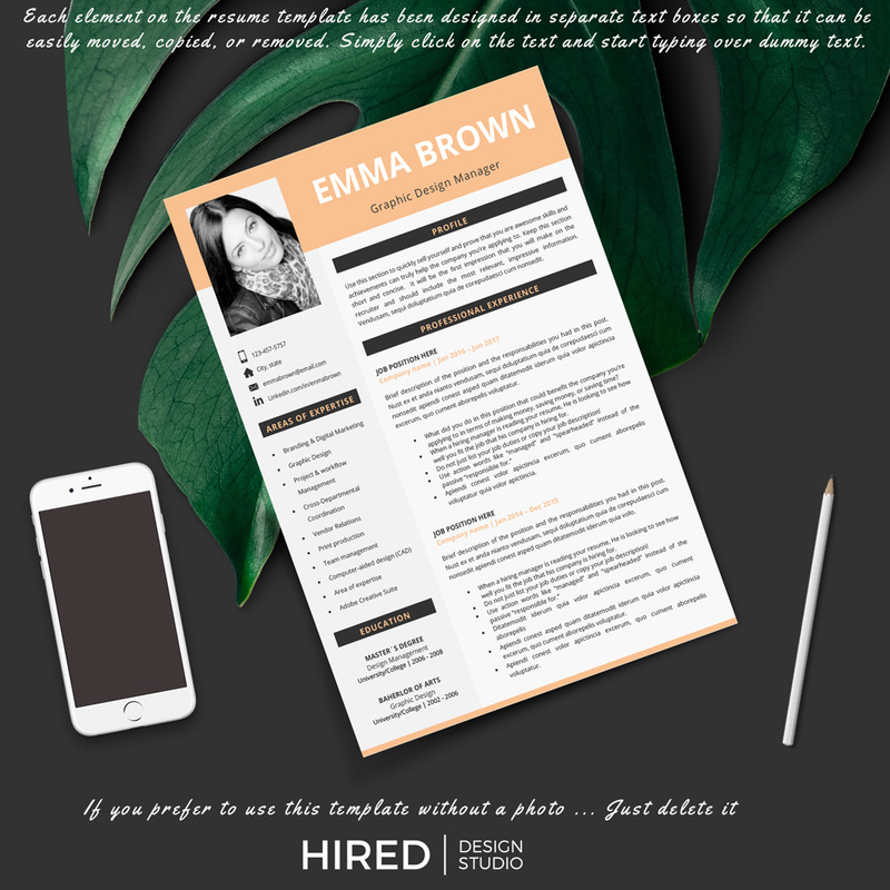 EMMA - Modern CV with Picture for Microsoft Word and Pages and Cover ...