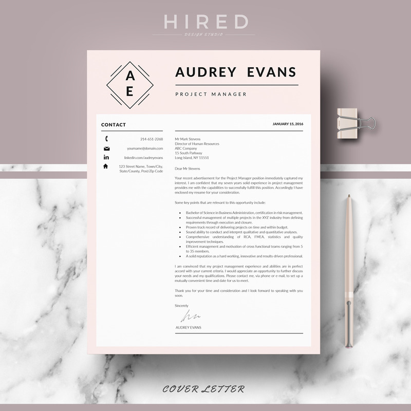 AUDREY - Creative Resume with Logo. Project manager Resume, cover ...