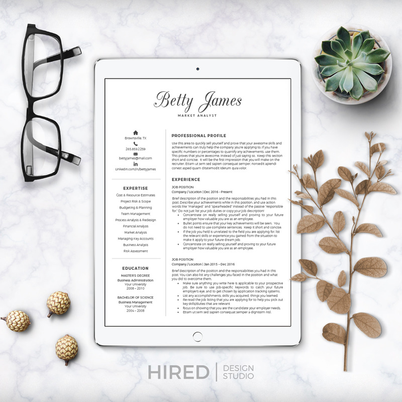 BETTY - Market Analyst Professional Resume. Minimalist CV with matching ...