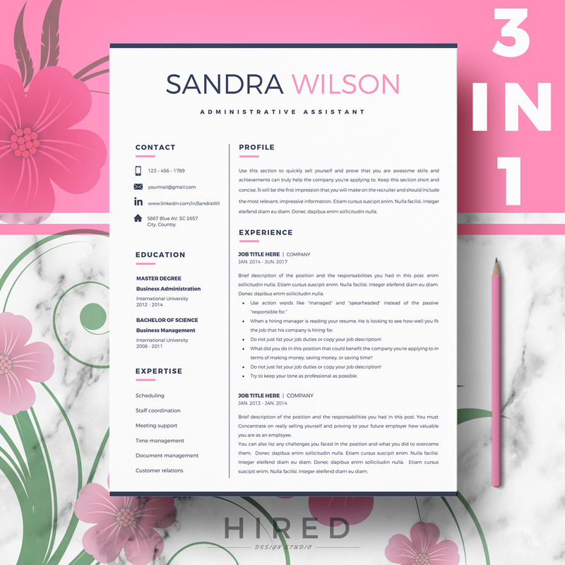 SANDRA P. - Creative Resume Template Bundle for Word and Pages. 2 & 3 ...