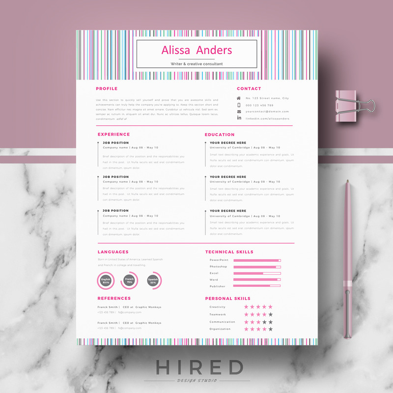 ALISSA - 1 Page Resume Template, CV for Word and Pages, Creative Resume ...