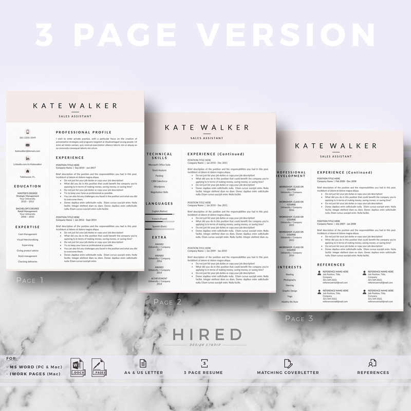 KATE - Professional Resume Template with Cover Letter and References ...