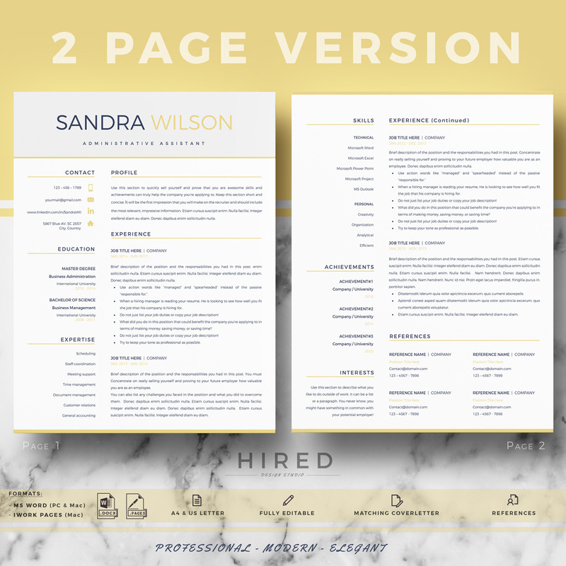 SANDRA Y. - Modern Resume Template Bundle for Word and Pages. 2 & 3 ...