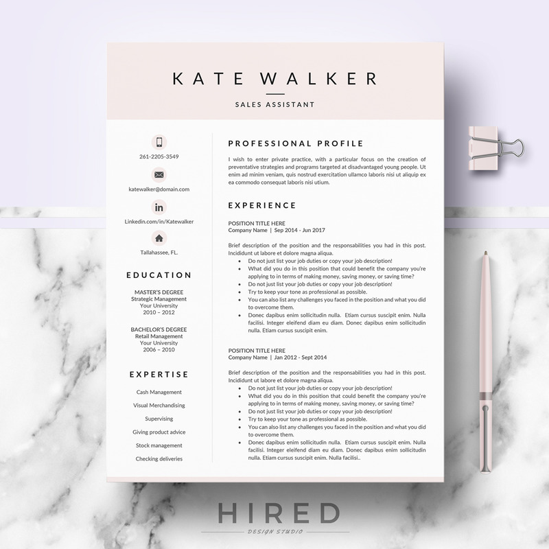 KATE - Professional Resume Template with Cover Letter and References ...
