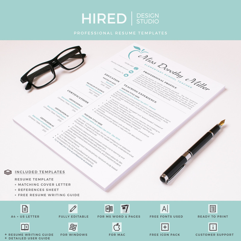 DOROTHY - Elementary Teacher CV Template for MS Word & Pages with Cover ...
