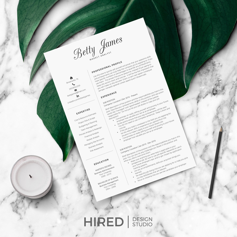 BETTY - Market Analyst Professional Resume. Minimalist CV with matching ...