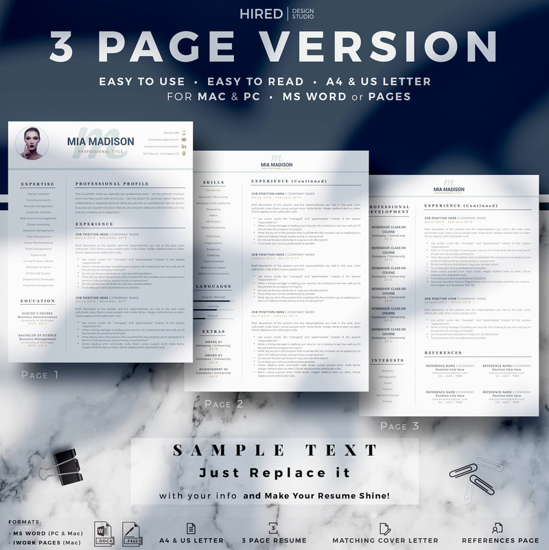 MIA - Creative Resume with photo for Word & Pages. CV With Picture and ...