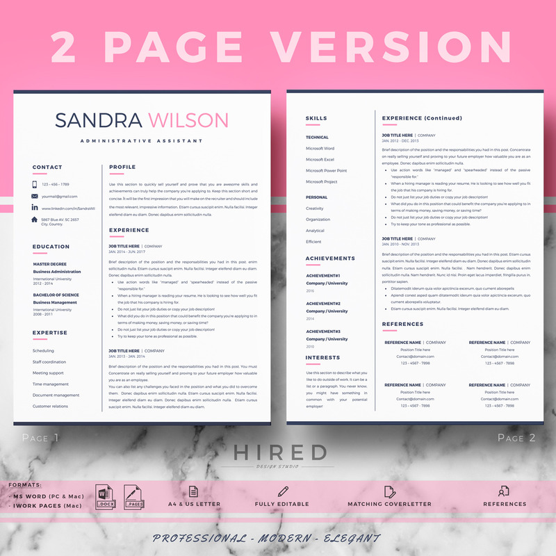 SANDRA P. - Creative Resume Template Bundle for Word and Pages. 2 & 3 ...