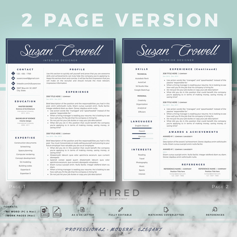 SUSAN - 2 & 3 Page Modern Resume Template with Cover, References Page ...