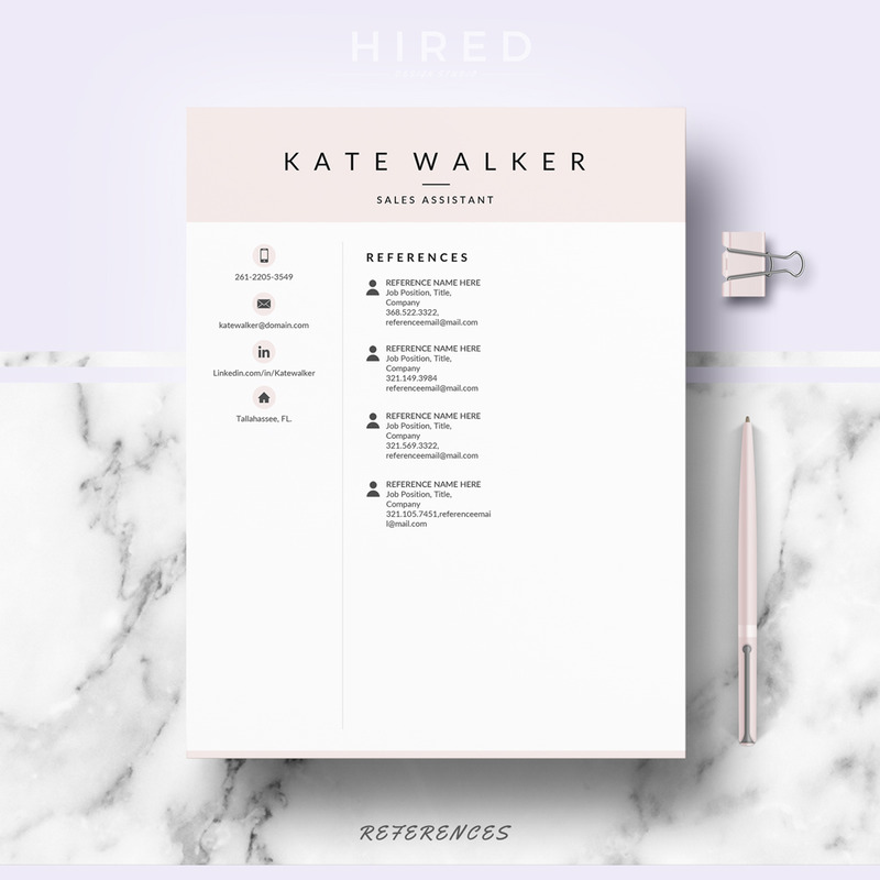 KATE - Professional Resume Template with Cover Letter and References ...