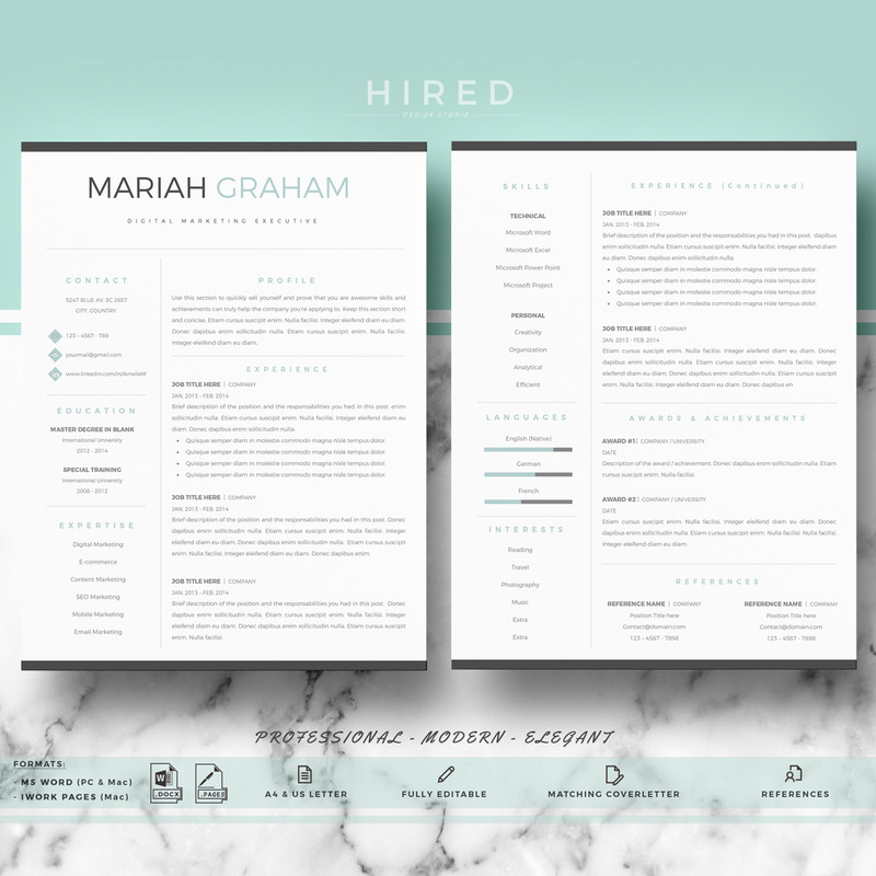 MARIAH - Professional Resume Template & Cover Letter with References ...