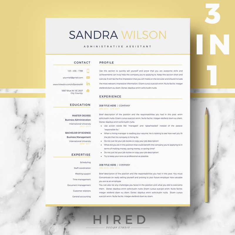 SANDRA Y. - Modern Resume Template Bundle for Word and Pages. 2 & 3 ...