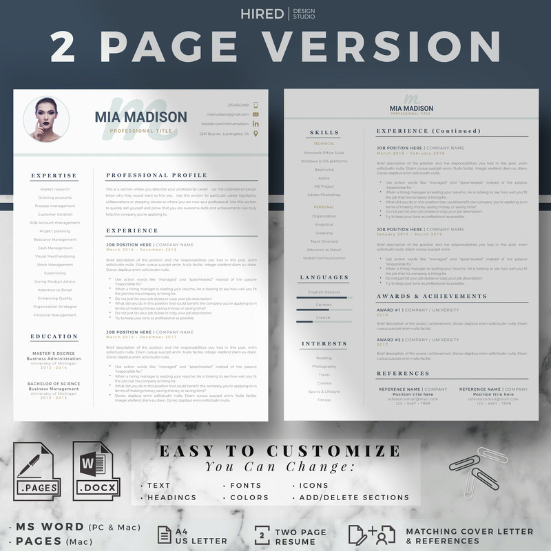 MIA - Creative Resume with photo for Word & Pages. CV With Picture and ...