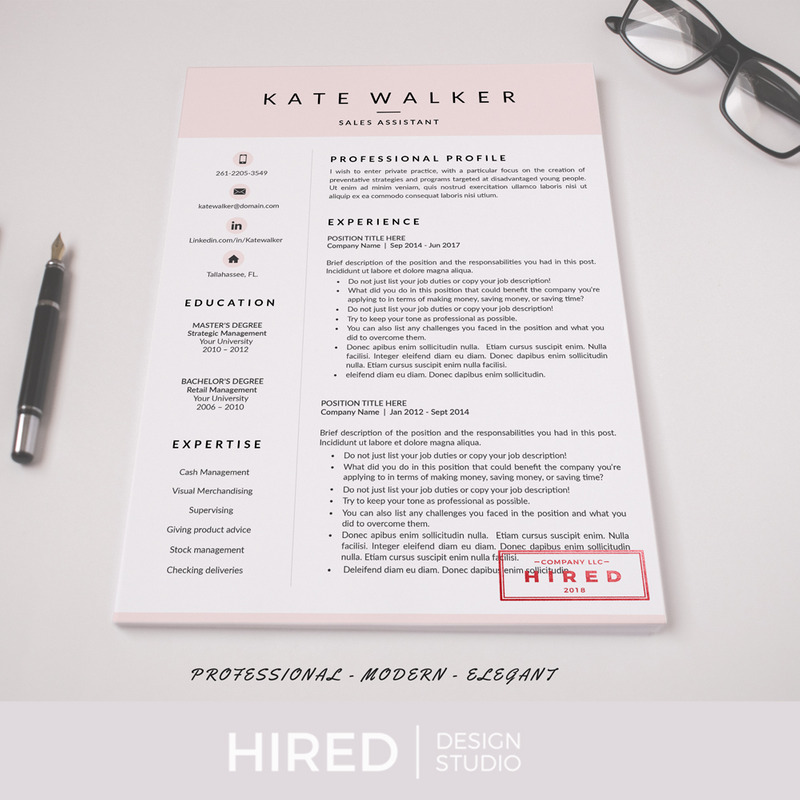 KATE - Professional Resume Template with Cover Letter and References ...