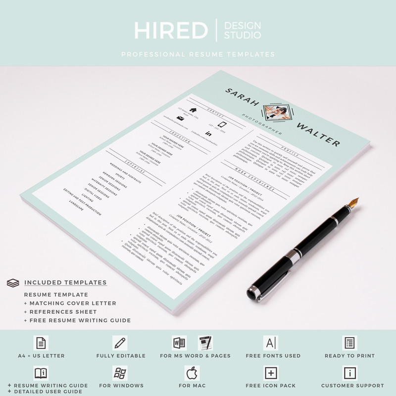 SARAH - Modern and Creative Resume template for Pages and Word with ...