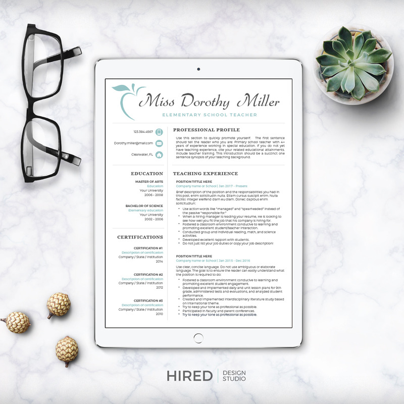 DOROTHY - Elementary Teacher CV Template for MS Word & Pages with Cover ...
