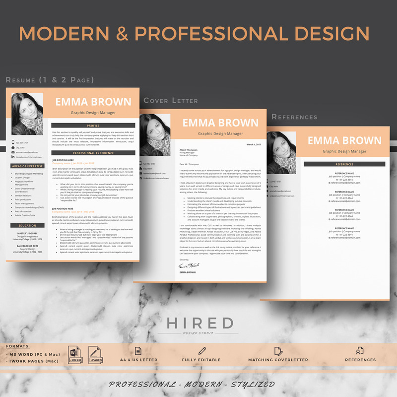 EMMA - Modern CV with Picture for Microsoft Word and Pages and Cover ...