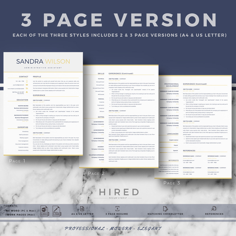 SANDRA Y. - Modern Resume Template Bundle for Word and Pages. 2 & 3 ...