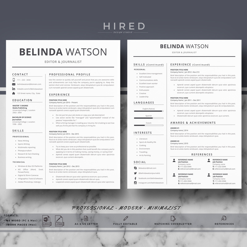 BELINDA - Professional & Modern Resume Format. Downloadable Resume ...