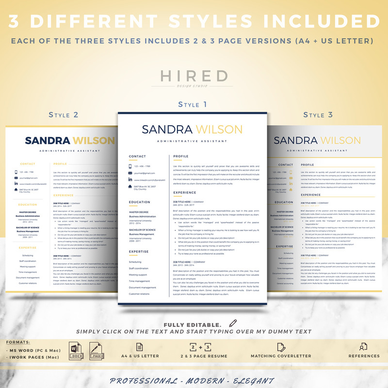 SANDRA Y. - Modern Resume Template Bundle for Word and Pages. 2 & 3 ...