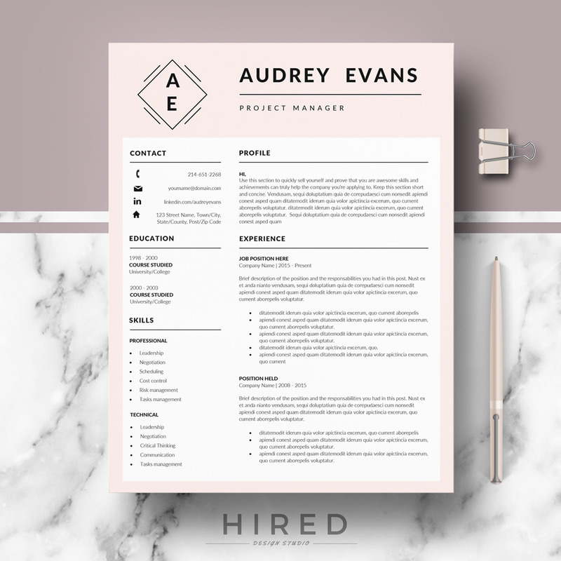 AUDREY - Creative Resume with Logo. Project manager Resume, cover ...