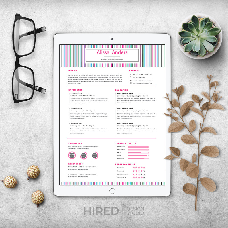 ALISSA - 1 Page Resume Template, CV for Word and Pages, Creative Resume ...