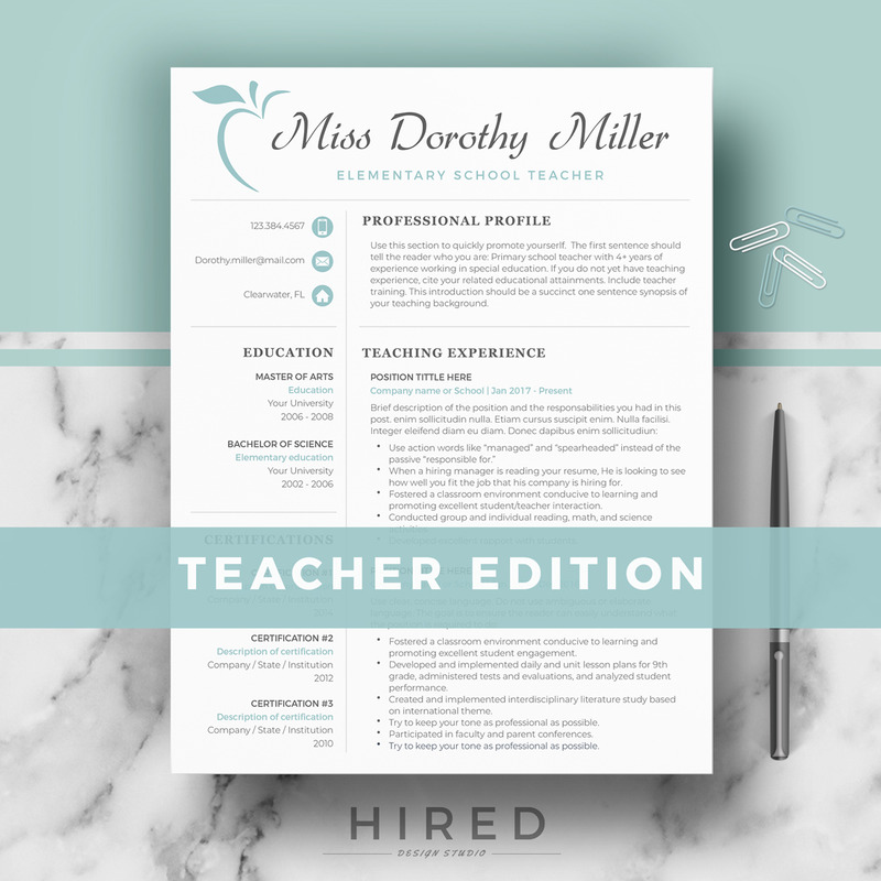 DOROTHY - Elementary Teacher CV Template for MS Word & Pages with Cover ...