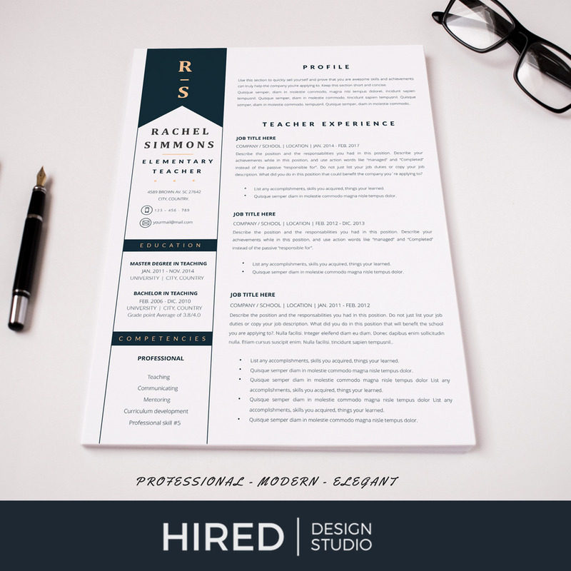 RACHEL - Teacher Resume Template. Education CV with Cover Letter ...