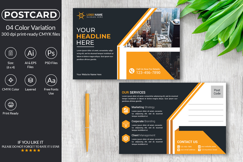 Professional Postcard Design Template - TemplateMonster