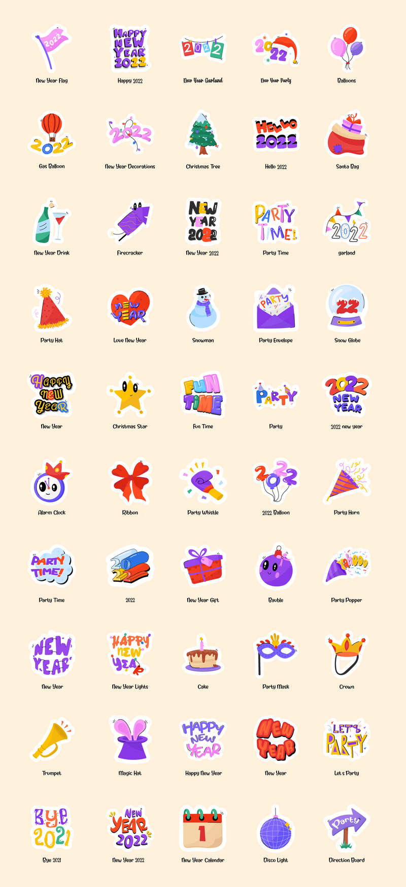50 New Year 2022 Stickers #222384 - TemplateMonster