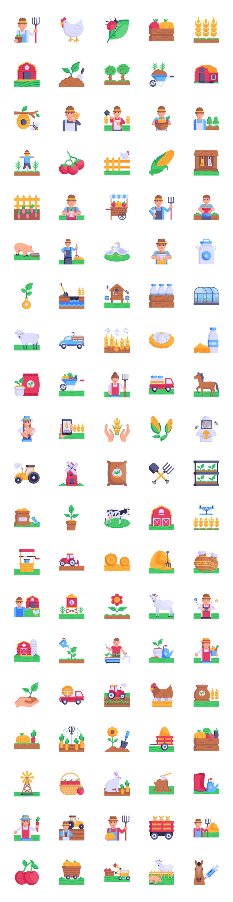 100 Farming Icons - Flat Vectors #231875 - TemplateMonster