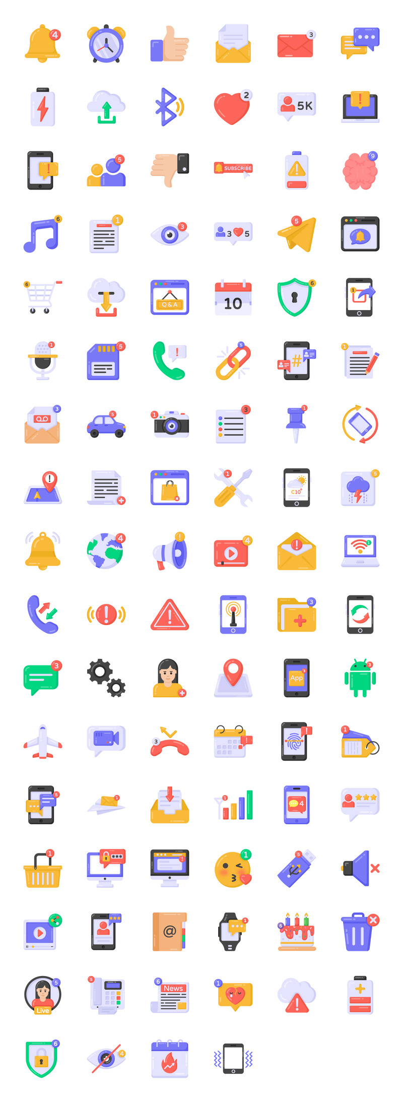 100 Flat Detailed Notifications Icons - TemplateMonster