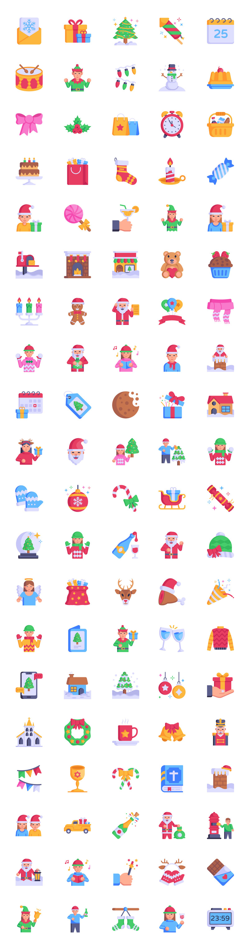 100 Flat Christmas Vector Icons Pack - TemplateMonster