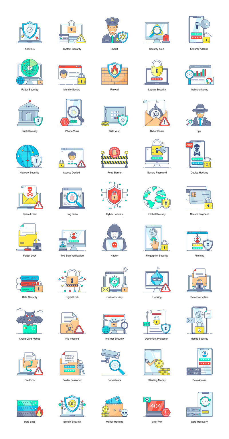Cybersecurity and Hacking Flat Icons - TemplateMonster