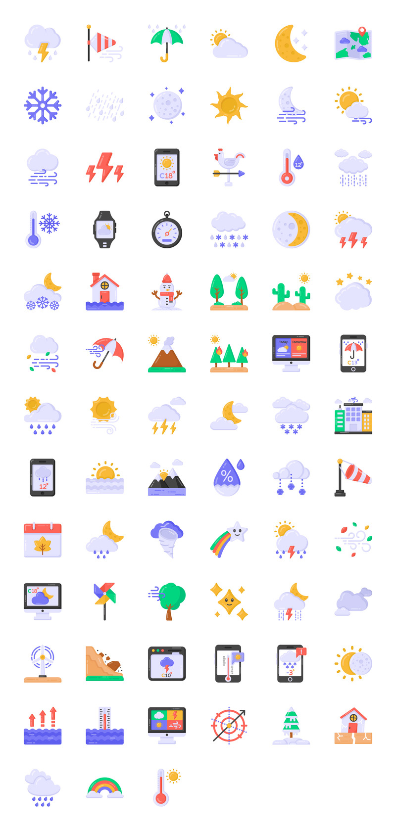 Flat Detailed Weather Icons Collection - TemplateMonster
