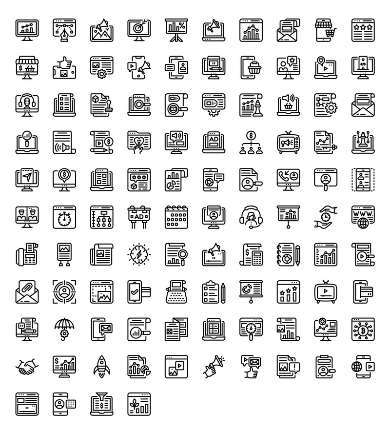 Content Marketing Linear Icons Pack #235673 - TemplateMonster