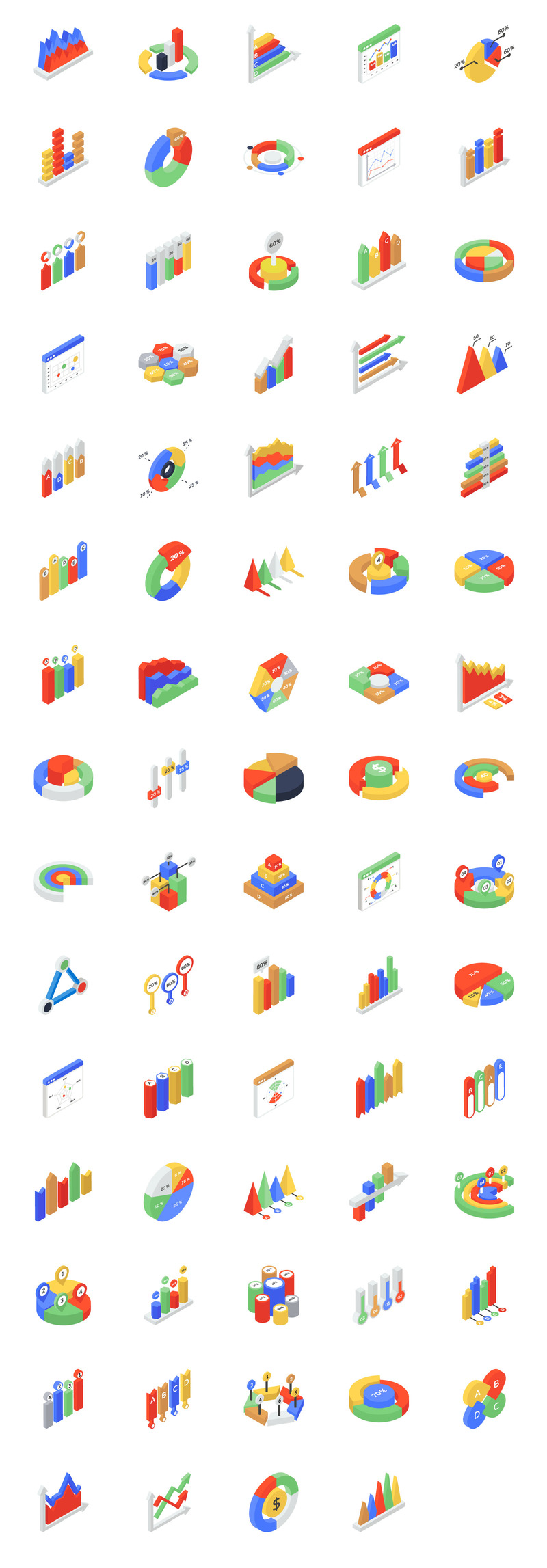 Isometric Icons of Graphs and Charts - TemplateMonster