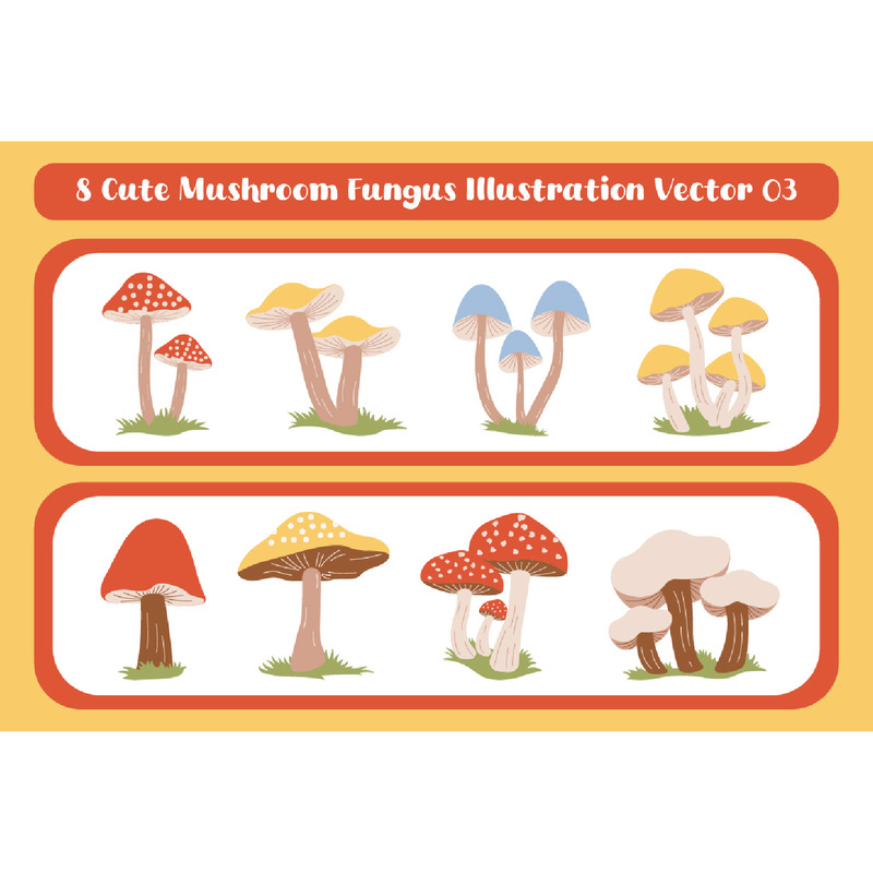 8 Cute Mushroom Fungus Illustration Vector 03