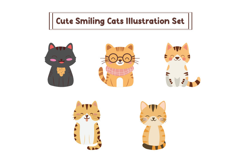 Cute Smiling Cats Illustration Set #548591 - TemplateMonster