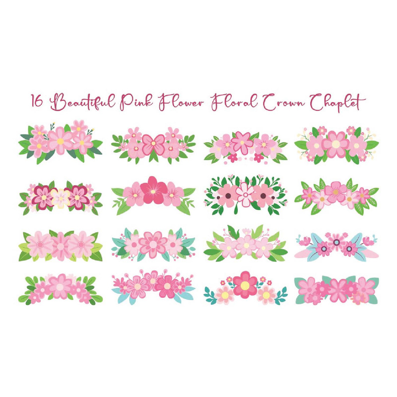 16 Beautiful Pink Flower Floral Crown Chaplet