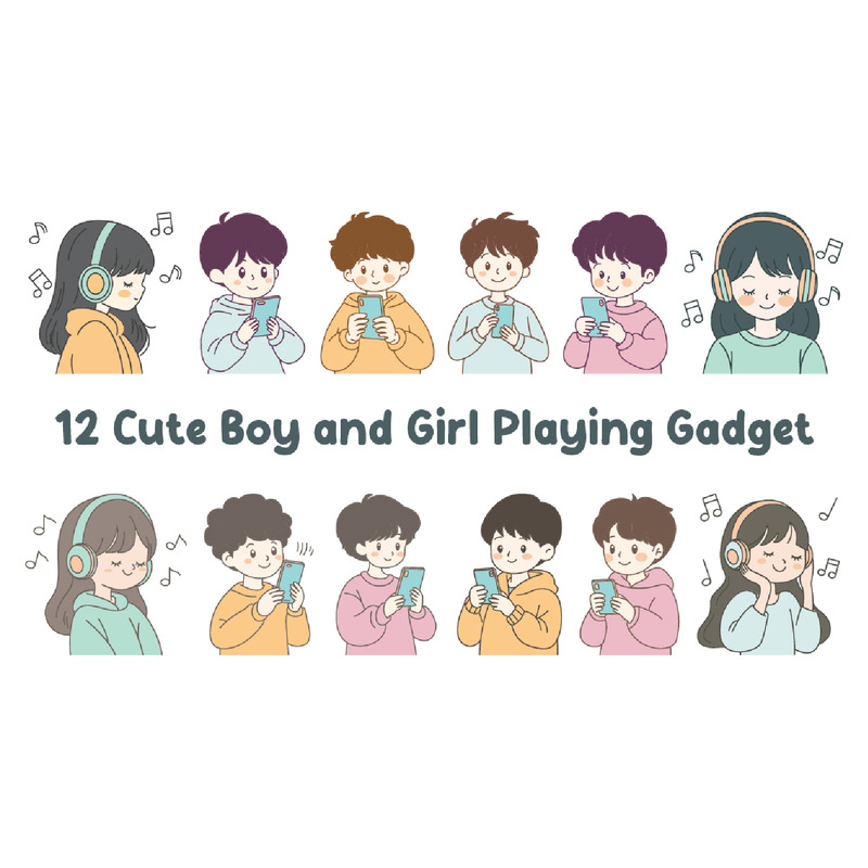 12 Cute Boy and Girl Playing Gadget #462635 - TemplateMonster