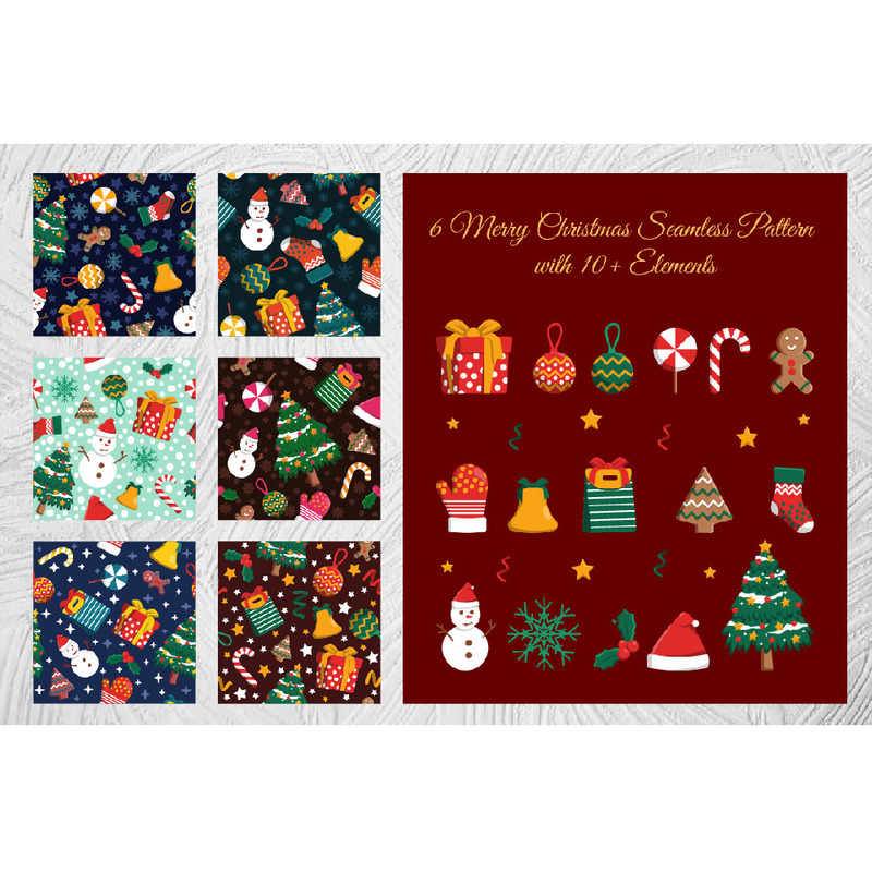 6 Buon Natale Seamless Pattern con 10+ elementi