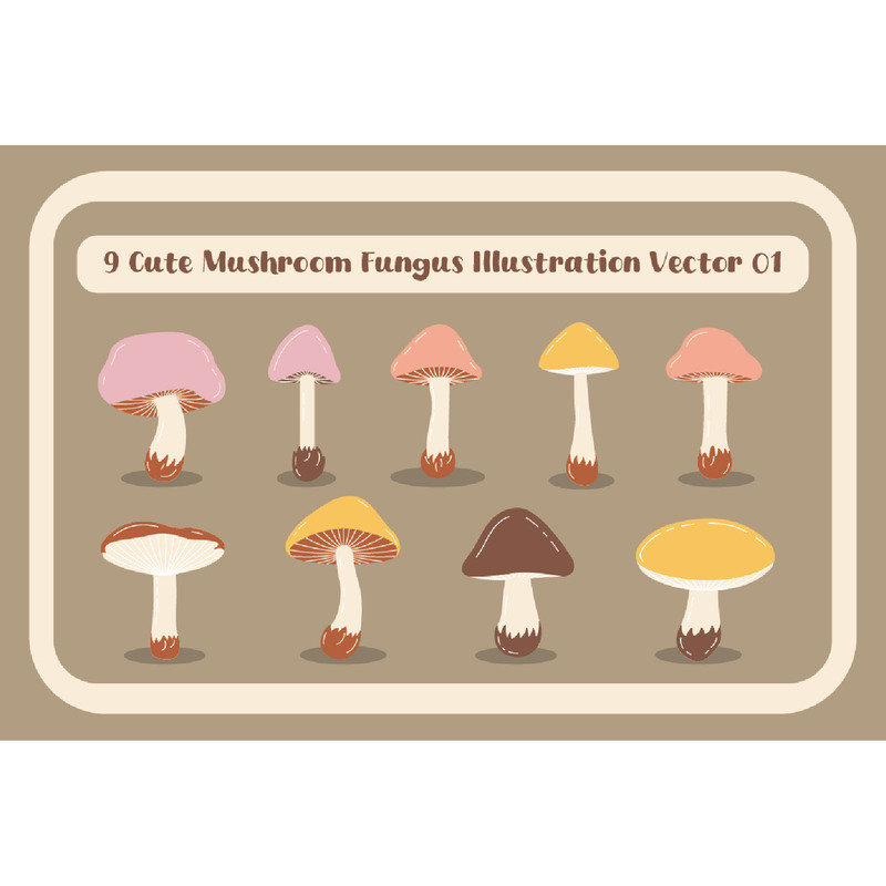 9 Cute Mushroom Fungus Illustration Vector 01
