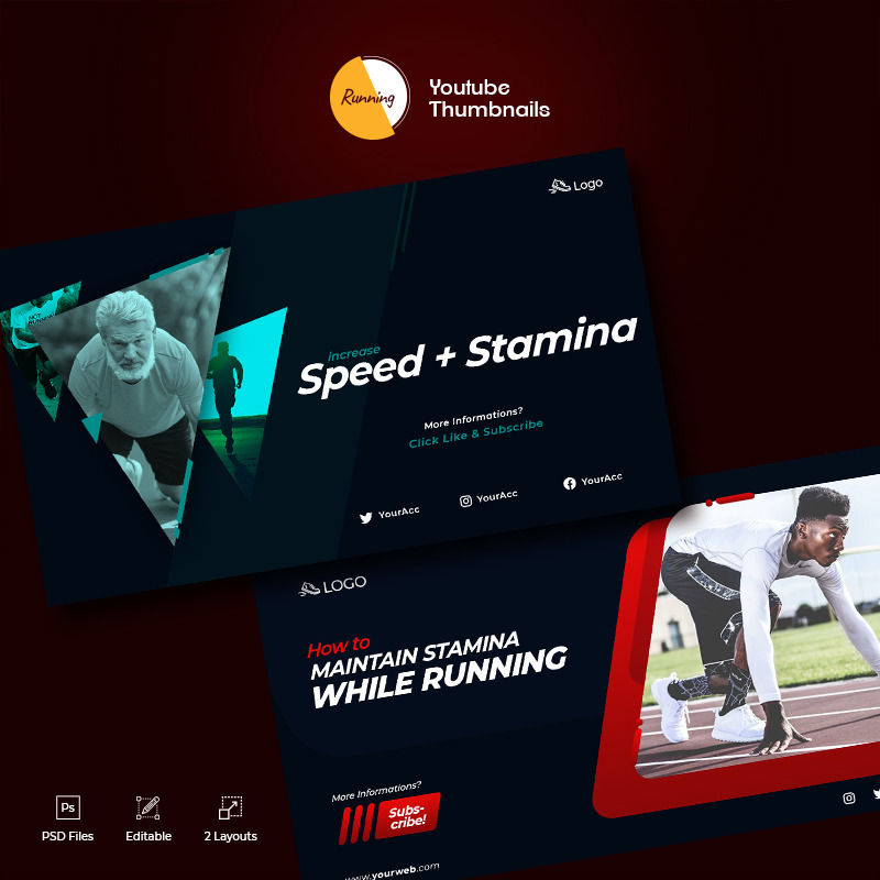 Running - PSD Template for Youtube Thumbnail, Web Banner and Social Media