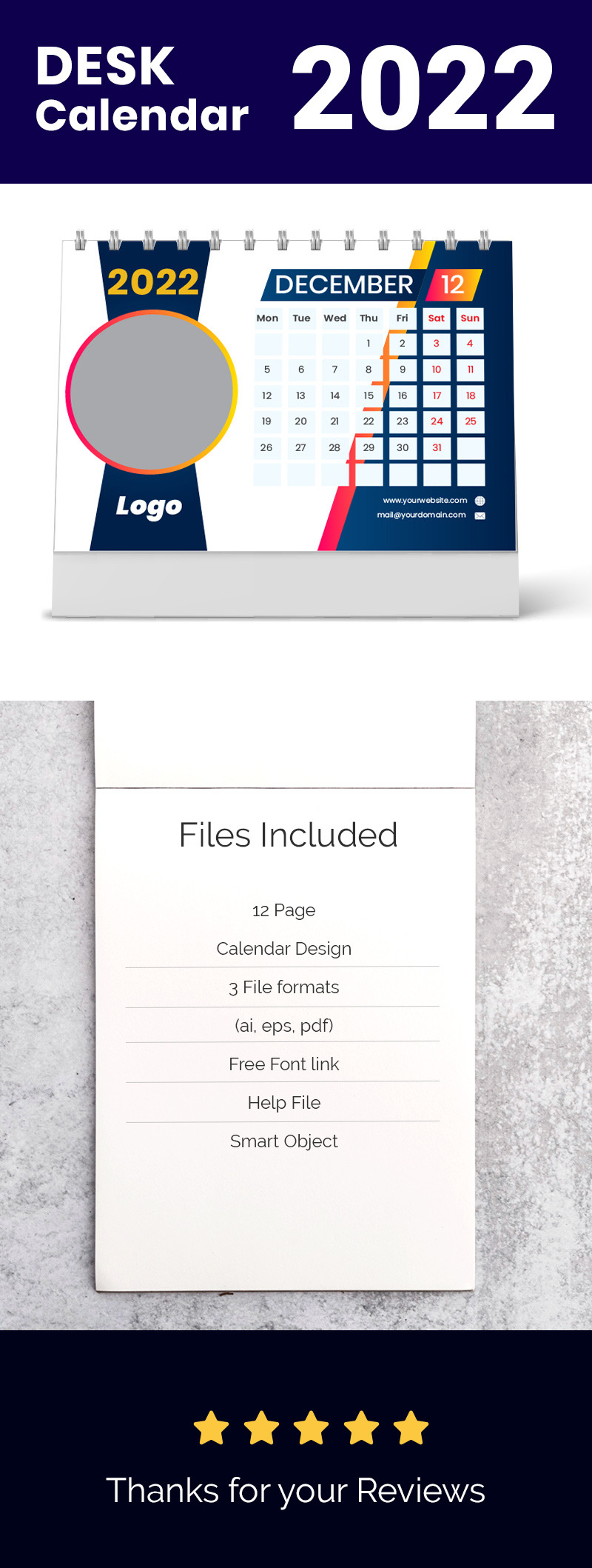 Desk Calendar 2022 Template Week Starts Monday